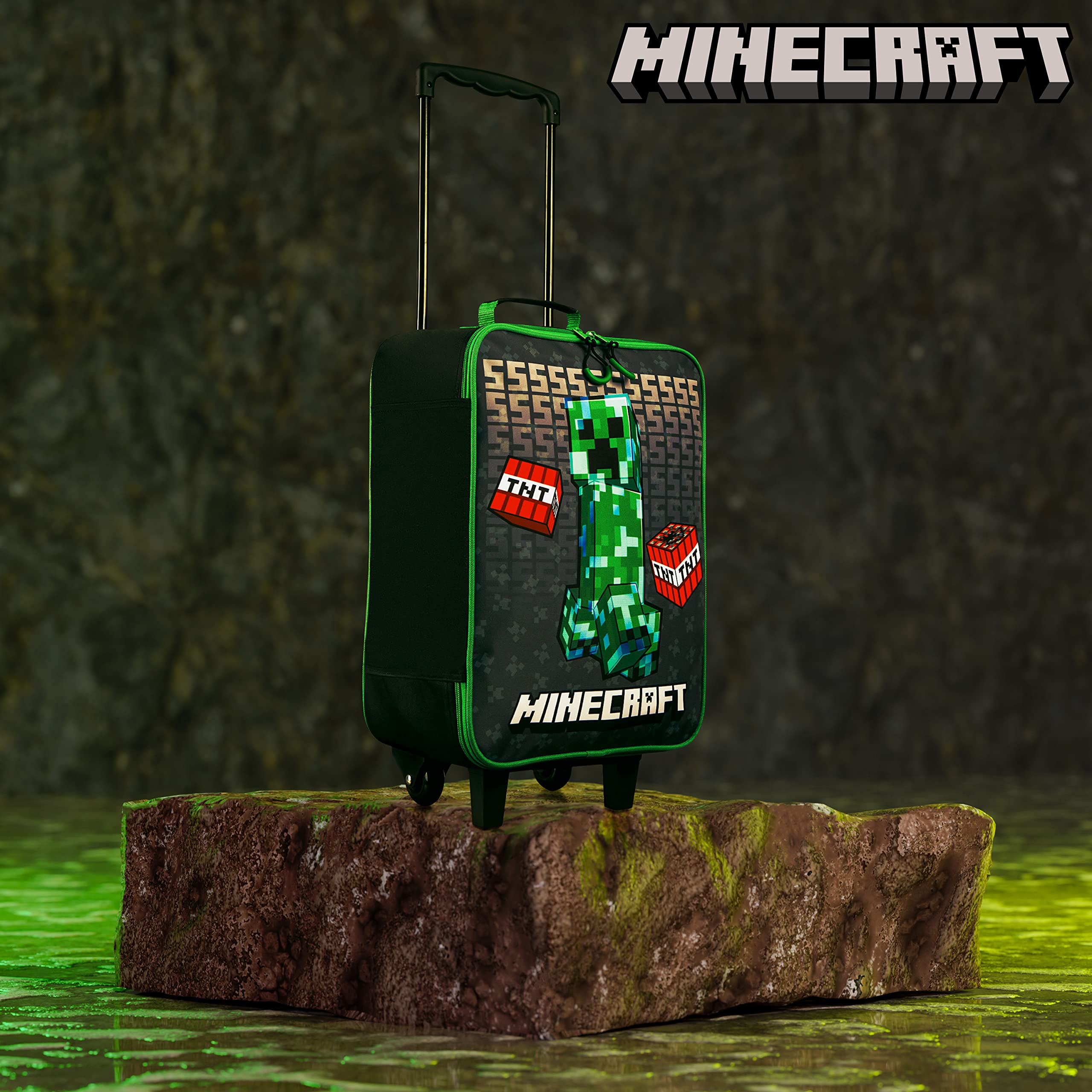 Minecraft Kids Luggage with Wheels Foldable Rolling Suitcase Creeper Travel Bag Vacation Weekend Trips Travel Essentials (18.11x11.81x7.08inch, Black)
