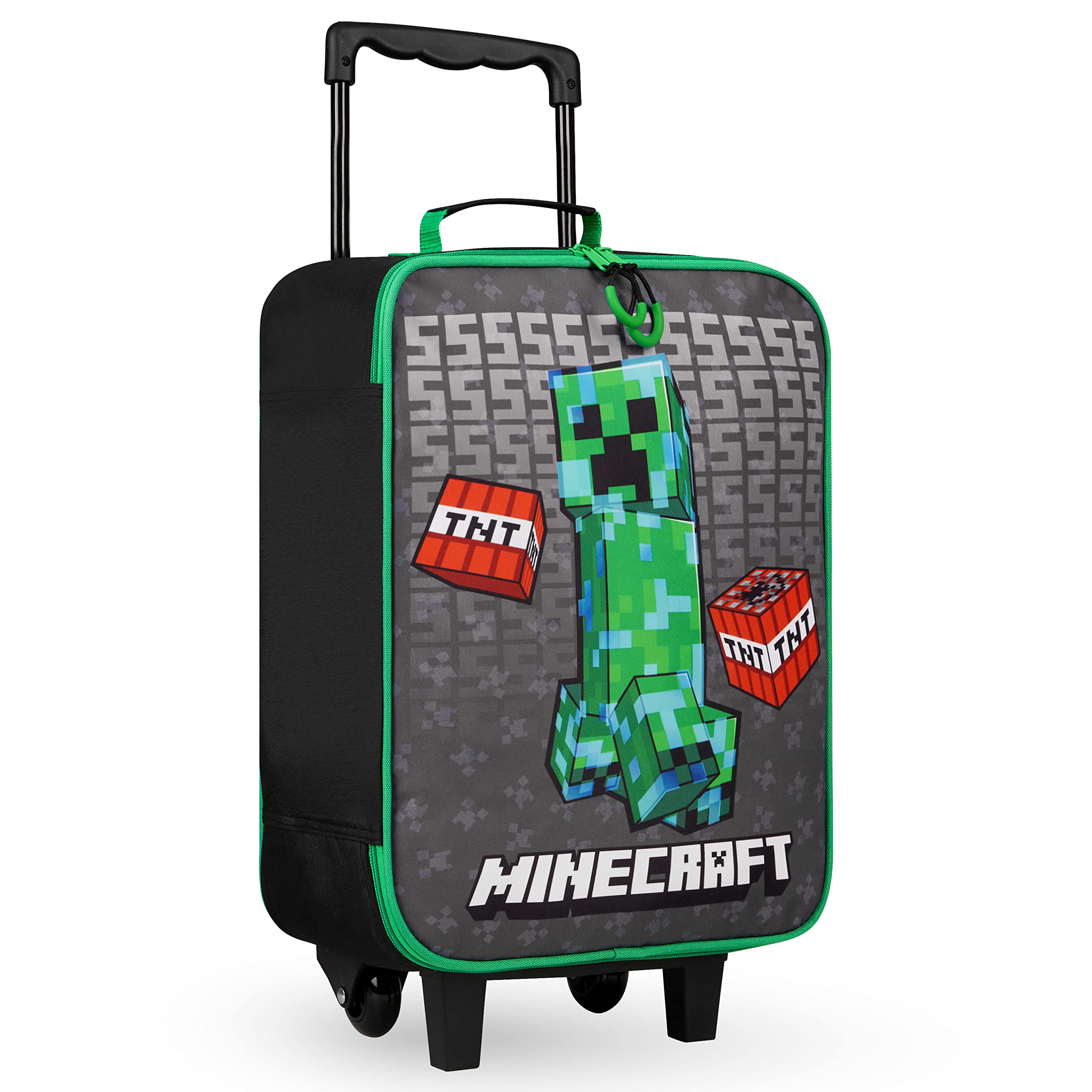Minecraft Kids Luggage with Wheels Foldable Rolling Suitcase Creeper Travel Bag Vacation Weekend Trips Travel Essentials (18.11x11.81x7.08inch, Black)