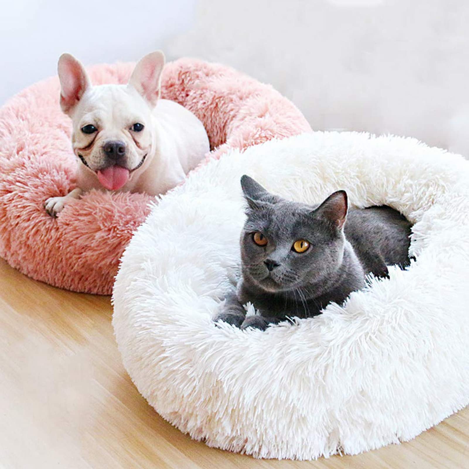 tinysiry Dog Kennel, Warm Comfortable Modern Style Round Cat Dog Nest, Non-Slip Long Plush Pet Bed Black 40cm