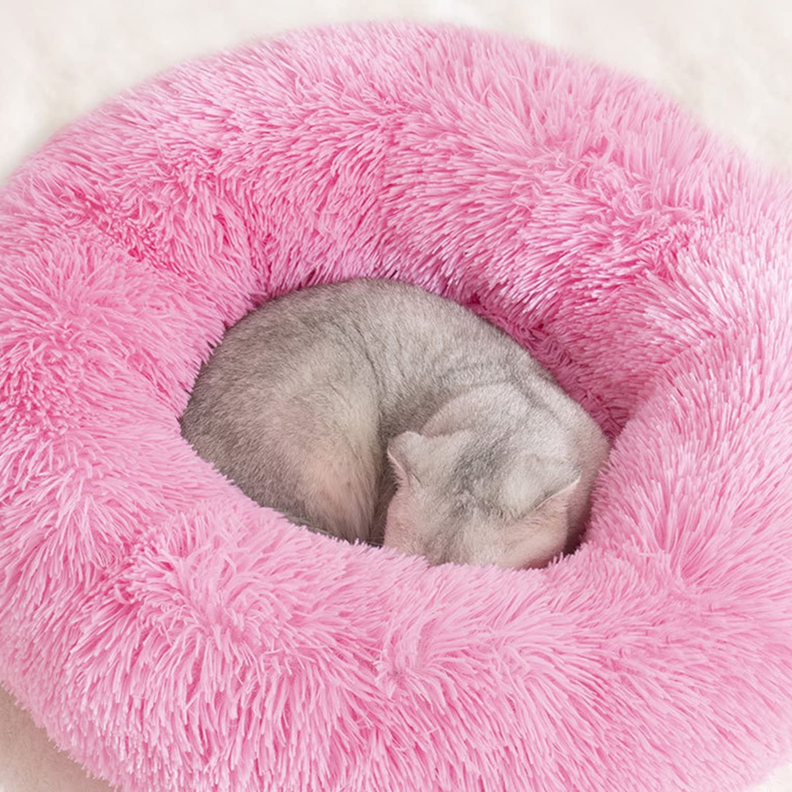 tinysiry Dog Kennel, Warm Comfortable Modern Style Round Cat Dog Nest, Non-Slip Long Plush Pet Bed Black 40cm