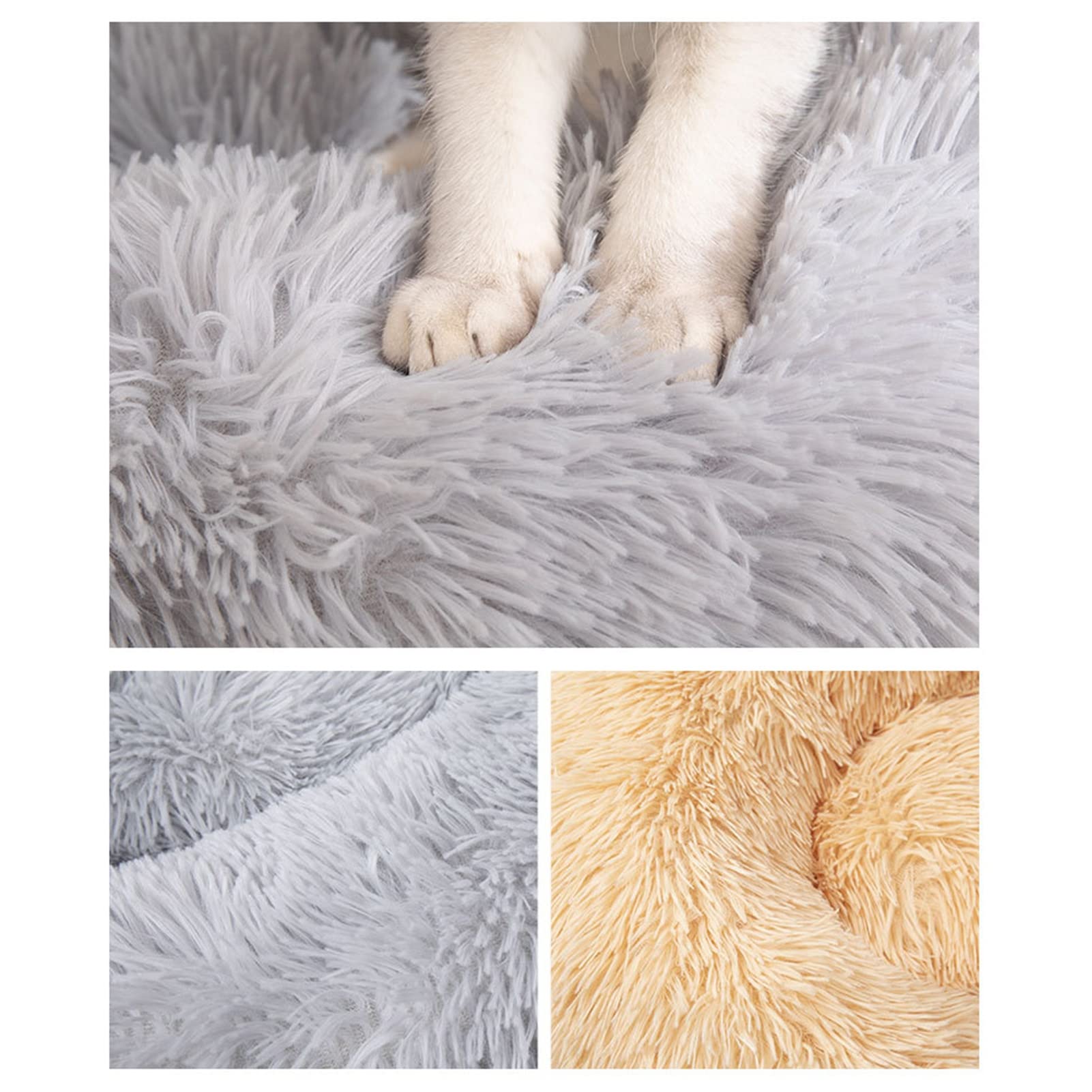 tinysiry Dog Kennel, Warm Comfortable Modern Style Round Cat Dog Nest, Non-Slip Long Plush Pet Bed Black 40cm