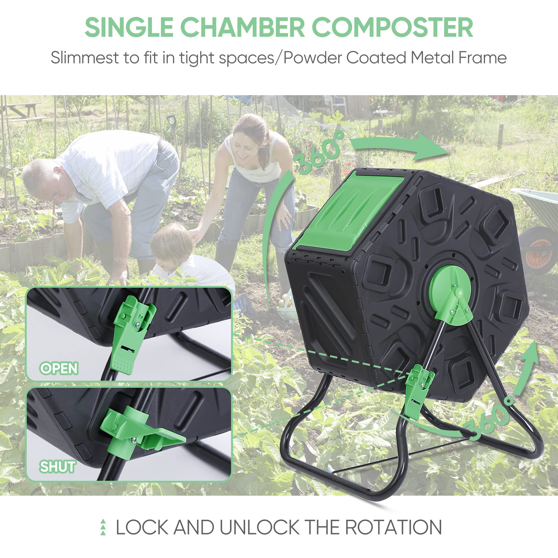 Nova Microdermabrasion 18.5 Gallon Compact Single Room Outdoor Garden BPA Free Compost Tumbler-All Season-Heavy Duty Composter