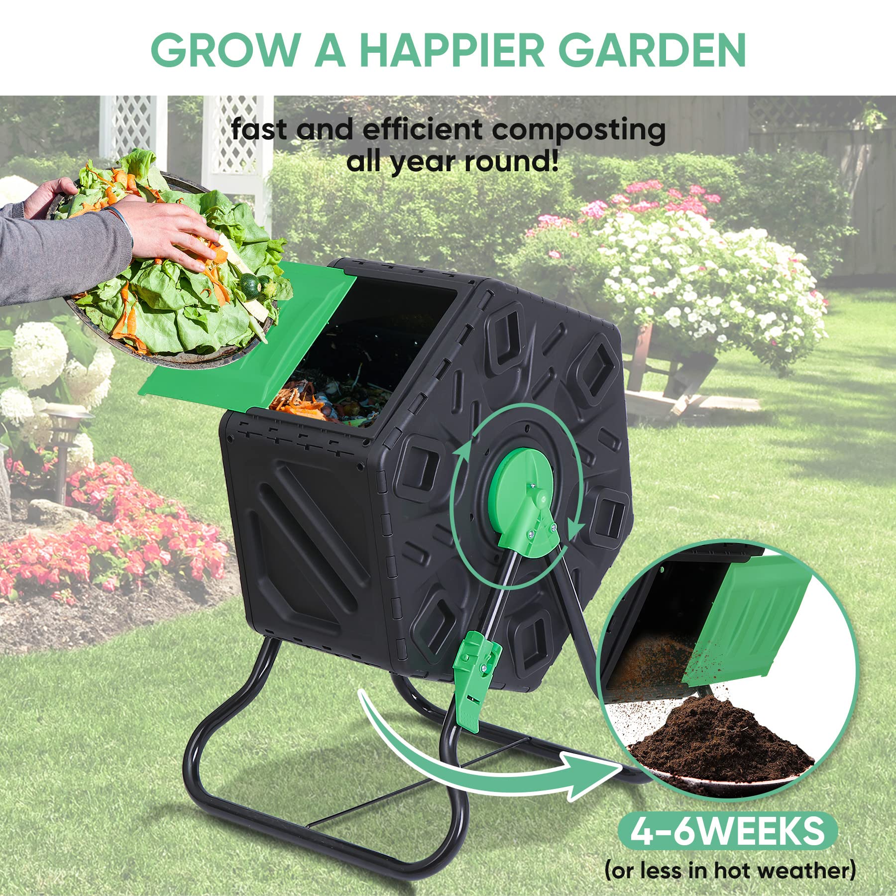 Nova Microdermabrasion 18.5 Gallon Compact Single Room Outdoor Garden BPA Free Compost Tumbler-All Season-Heavy Duty Composter