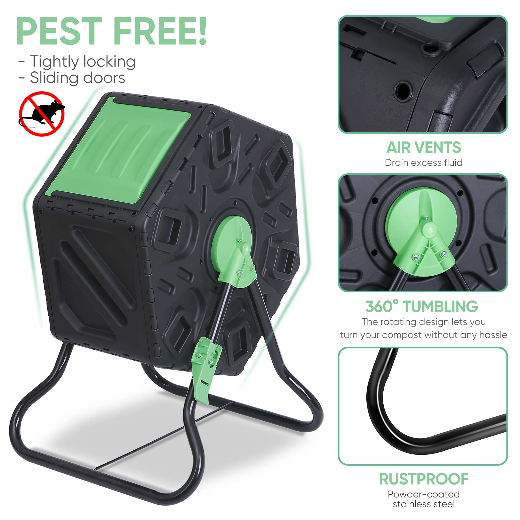 Nova Microdermabrasion 18.5 Gallon Compact Single Room Outdoor Garden BPA Free Compost Tumbler-All Season-Heavy Duty Composter