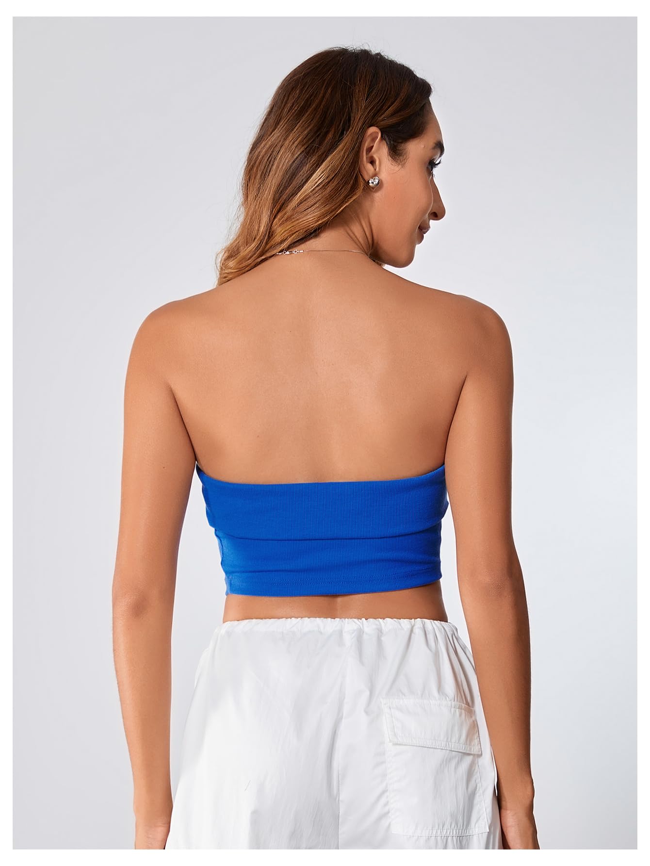 SOLY HUX Women's Ribbed Knit Basic Y2K Crop Tube Top Sleeveless Strapless Casual Summer Tops Pure Blue M