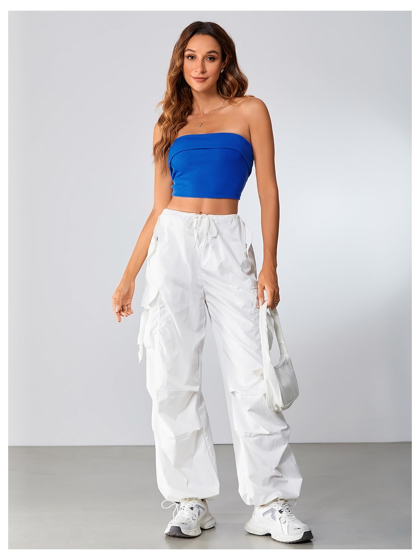 SOLY HUX Women's Ribbed Knit Basic Y2K Crop Tube Top Sleeveless Strapless Casual Summer Tops Pure Blue M