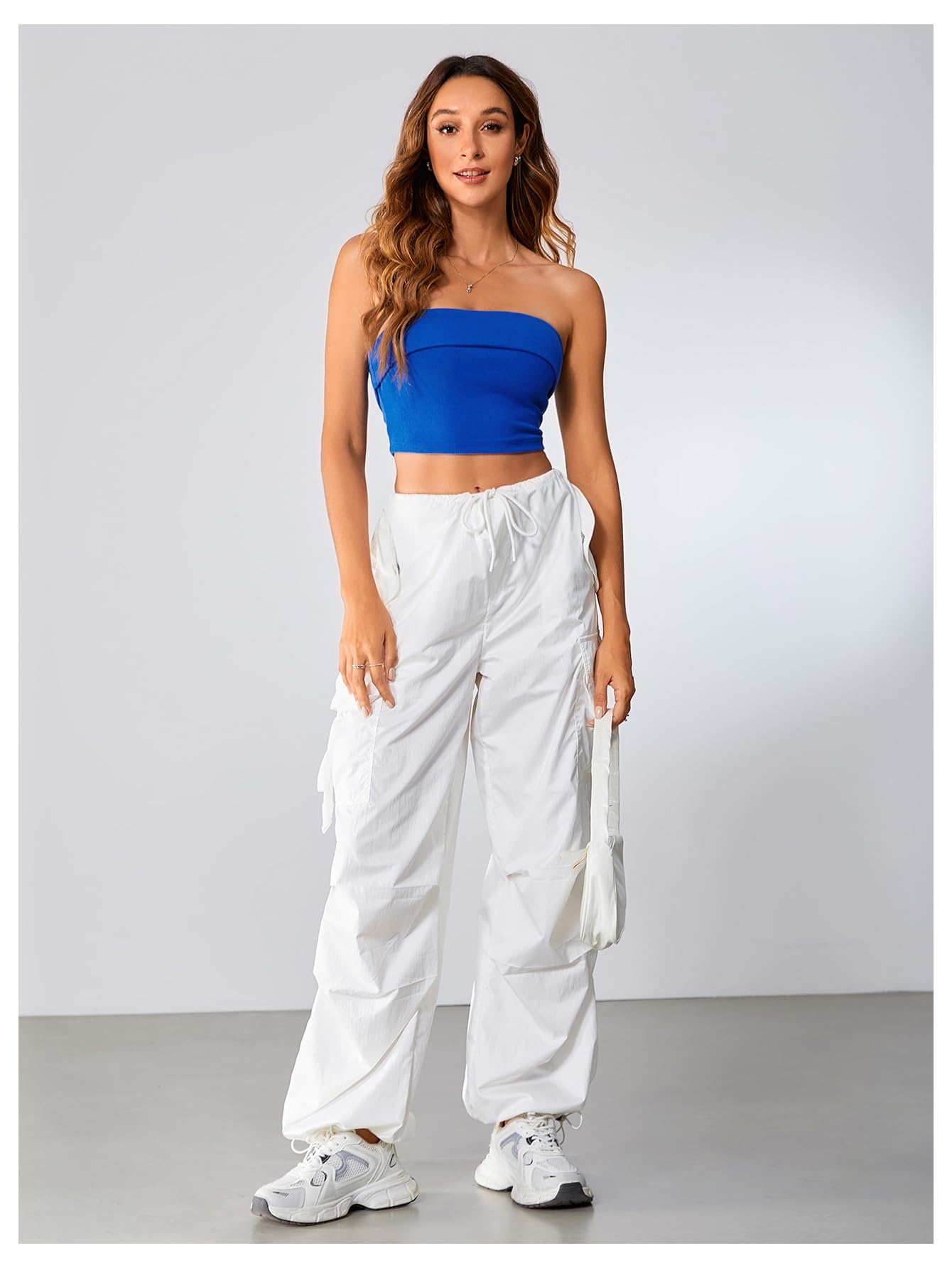 SOLY HUX Women's Ribbed Knit Basic Y2K Crop Tube Top Sleeveless Strapless Casual Summer Tops Pure Blue M