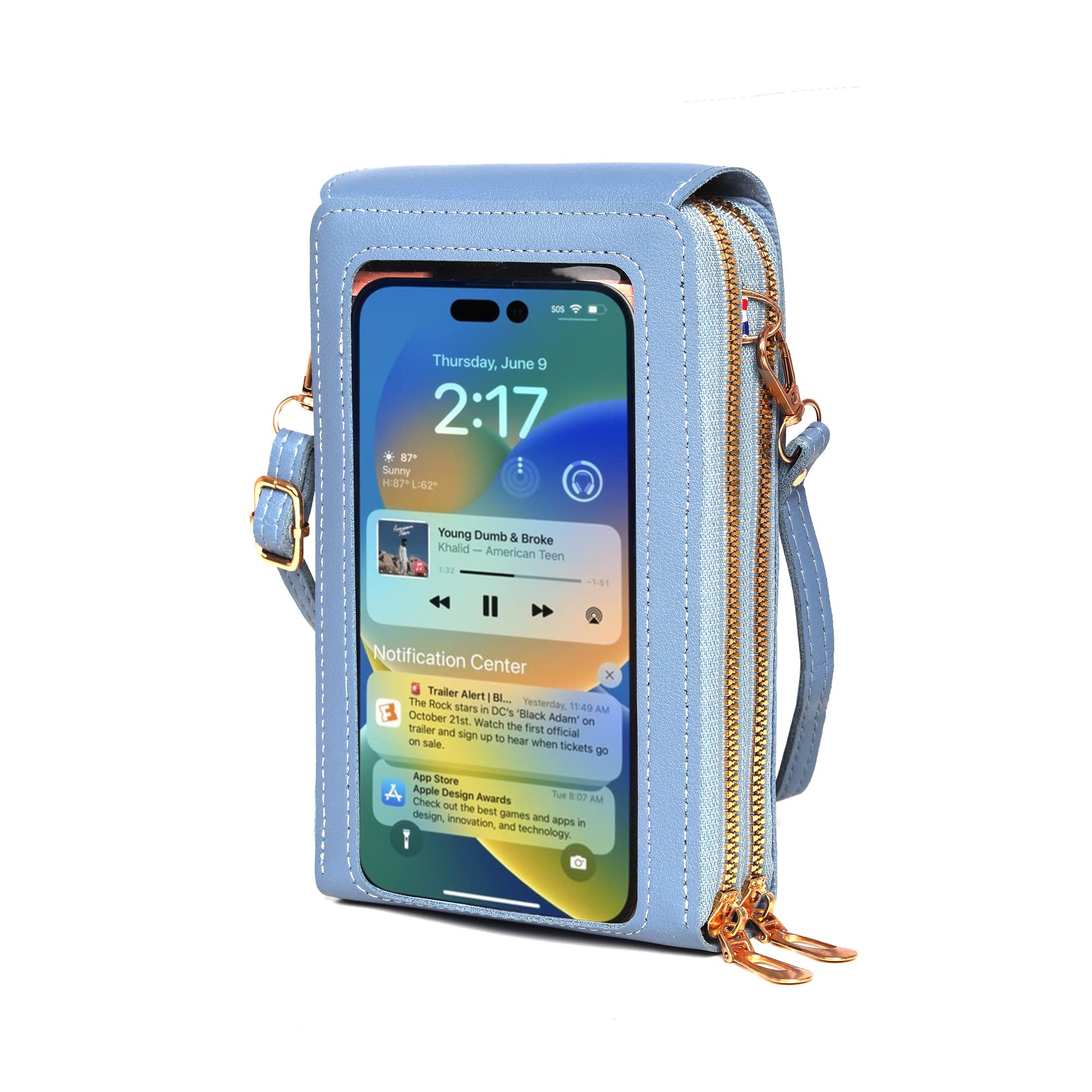 GEARONIC Small Crossbody Bags for Women, Small Cell Phone Purse, Handbags Wallet with Credit Card Slots, Leather Phone Wallet with Strap, Phone Purse Crossbody for Women with Transparent Window-Blue