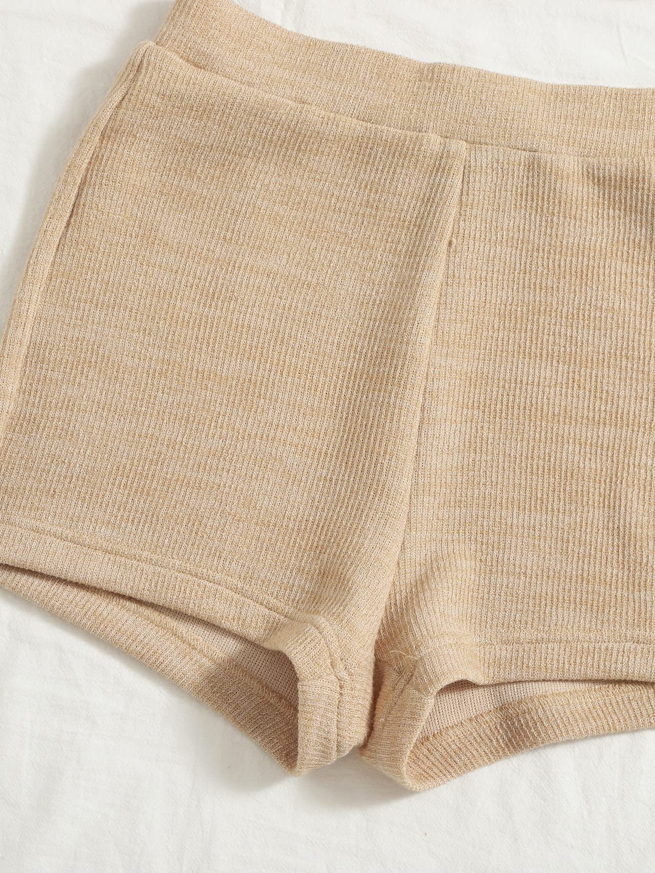 Verdusa Women's 2 Piece Outfit Ribbed Crop Bandeau Tube Top and Biker Track Shorts Sets Khaki M