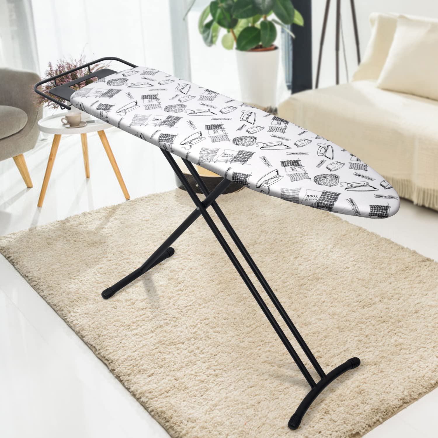 Duwee 15x54 inch Heat Resistance Metallic Ironing Board Cover Durable Felt Material Padding, Sew-in Bungee Cord, Easily Handle and Fits Board Beautifully(Iron Patten)