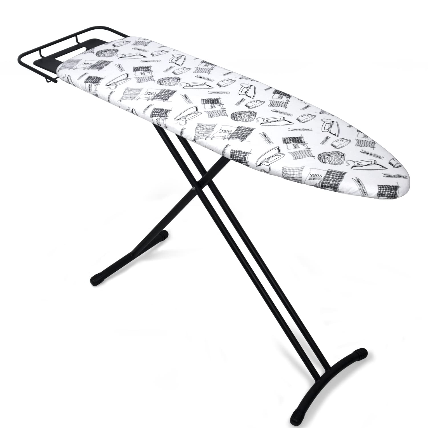 Duwee 15x54 inch Heat Resistance Metallic Ironing Board Cover Durable Felt Material Padding, Sew-in Bungee Cord, Easily Handle and Fits Board Beautifully(Iron Patten)
