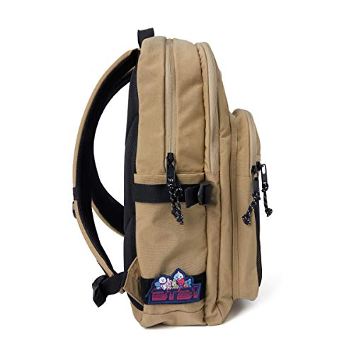 BT21 Space Wappen Collection Lightweight Canvas Mesh Casual Student Backpack, Beige