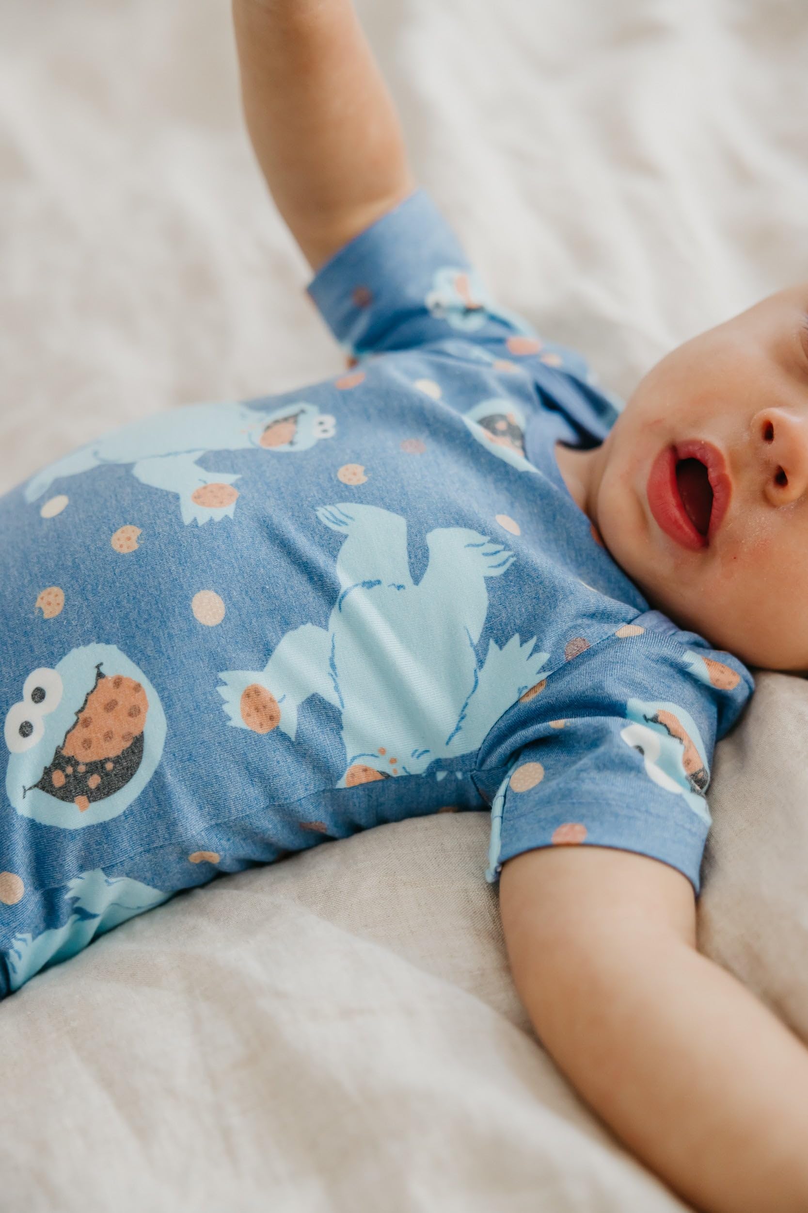 Copper Pearl Short Sleeve Bodysuit Baby: Ultra Soft Bodysuits for Newborns, Boys, Girls, and Infants - Stylish, Comfortable, Overlap Shoulders, Premium Knit Fabric - Cookie Monster, 0-3 Months