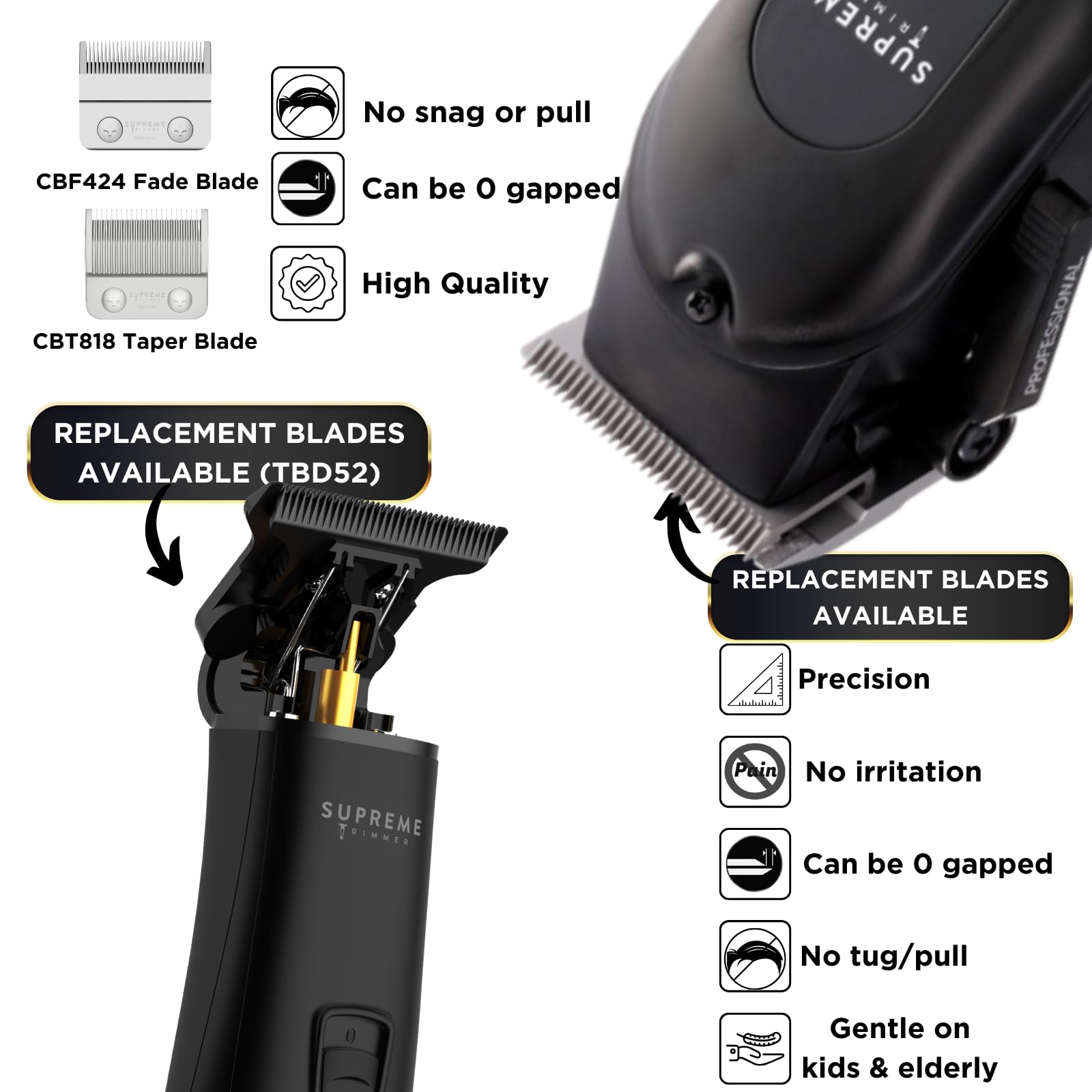 Supreme Trimmer 2-in-1 Pro Clipper & DLC T-Shaper Combo | Professional Beard Trimmer ST5206 & Hair Clipper STC5030 Barber Kit | Black