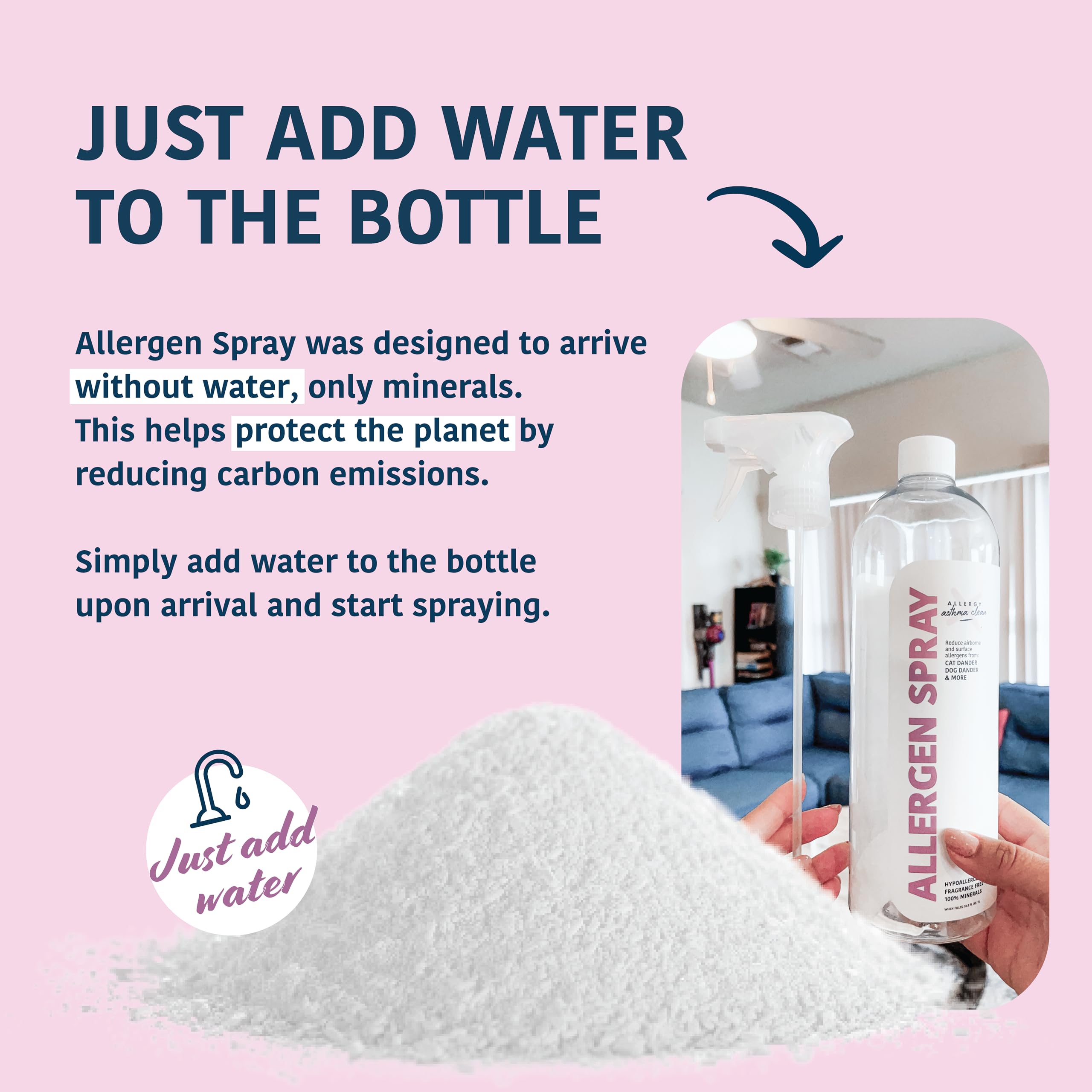Allergy Asthma Clean Allergen Spray, Pets, Dust Allergies & More, Air & Surface Control, Just Add Water, Bottle with One Refill, Over 64oz Total