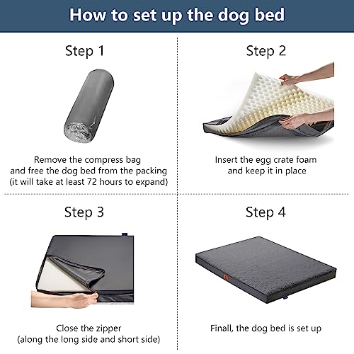 CozyLux Dog Beds for Large Dogs - Large Dog Bed for 65 lbs, Egg-Crate Foam Cat Bed Mat, Removable Washable Cover, Grey 35 X 22 X 3 inch