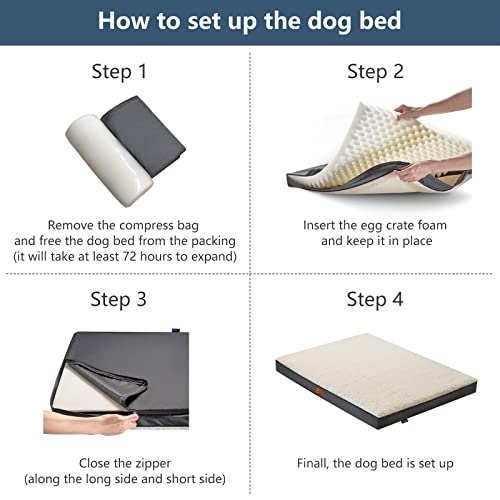 CozyLux Dog Beds for Large Dogs - Large Dog Bed for 65 lbs, Egg-Crate Foam Cat Bed Mat, Removable Washable Cover, Grey 35 X 22 X 3 inch
