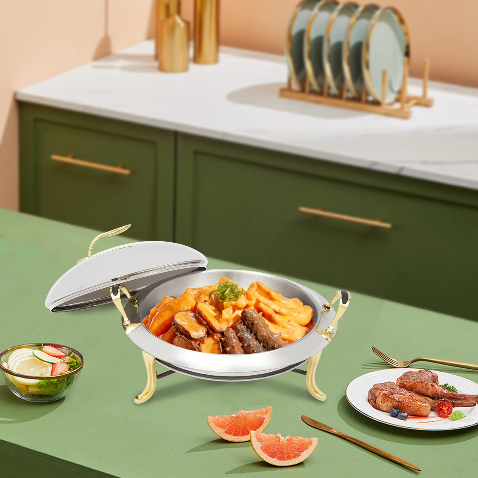 Chafing Dish Chafer Cover Buffet Warmers Chaffing Server Set Chafer with a Capacity of 1.5L, Catering Dishes Set for Party Restaurants, Hotels, 11.02"*8.07"inch