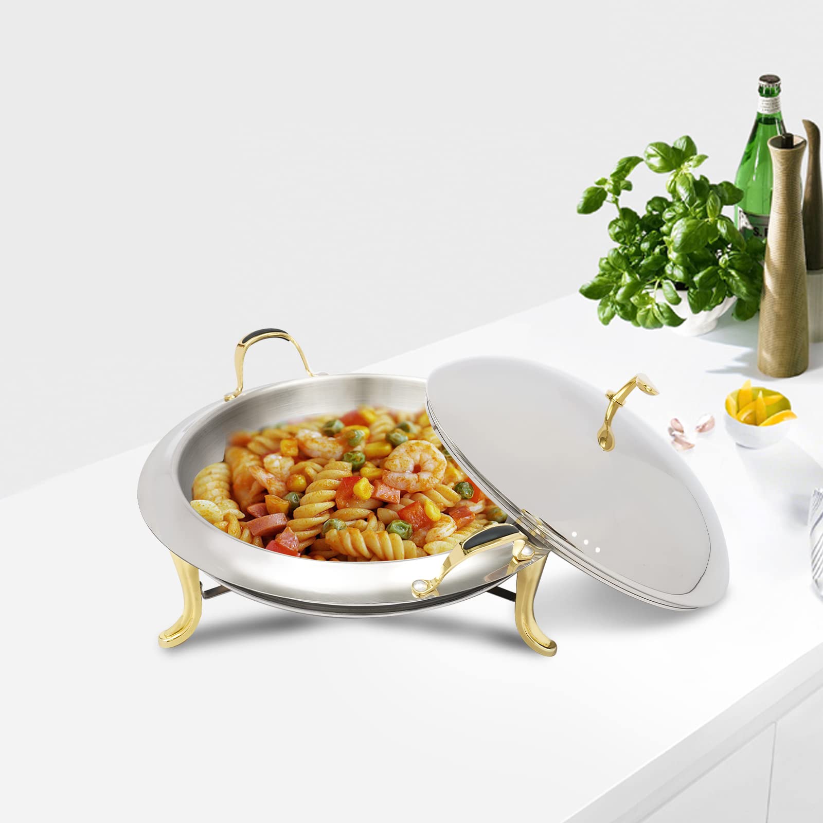 Chafing Dish Chafer Cover Buffet Warmers Chaffing Server Set Chafer with a Capacity of 1.5L, Catering Dishes Set for Party Restaurants, Hotels, 11.02"*8.07"inch