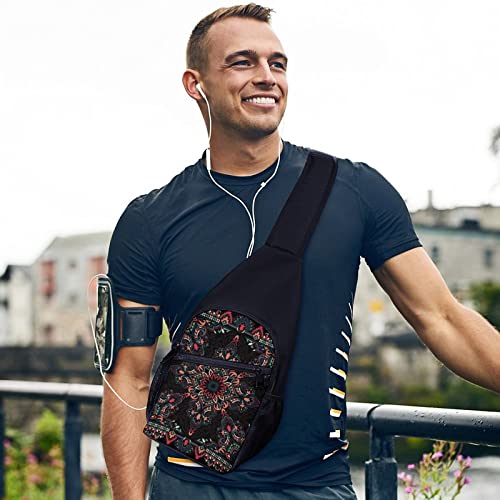Sling Backpack for Paisley Bandana Print Cool Red Black, Chest Bag Daypack Crossbody Sling Shoulder Backpack Adjustable Waterproof Chest Daypack for Men Travel Sports Running Hiking