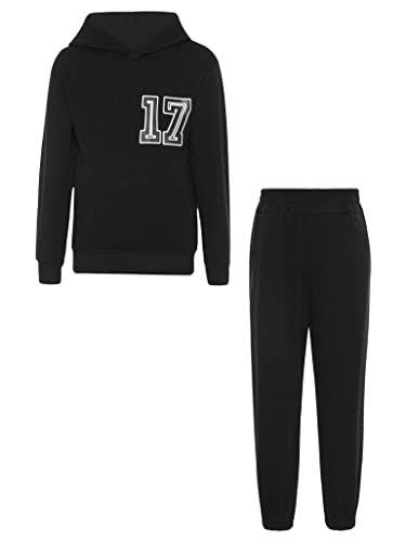 Loodgao Kids Boys Girls 2 Piece Hoodie Tracksuit Pocket Sweatshirt and Sweatpants Jogger Sets Sportswear Black 7-8