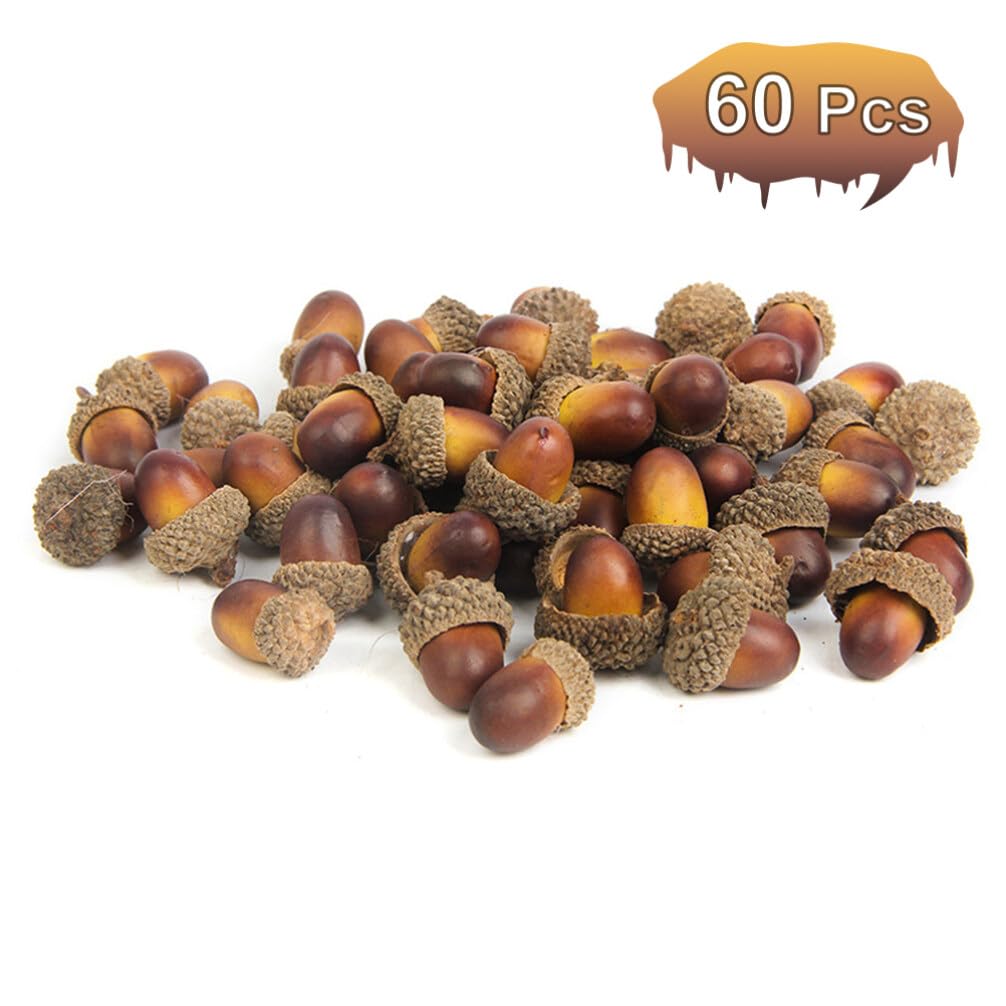 Artificial Acorns, 60 PCS Lifelike with Acorn Cap with Natural Acorn Cap Simulation Mini Acorns for DIY Craft Filler Home Party Favor Supplies