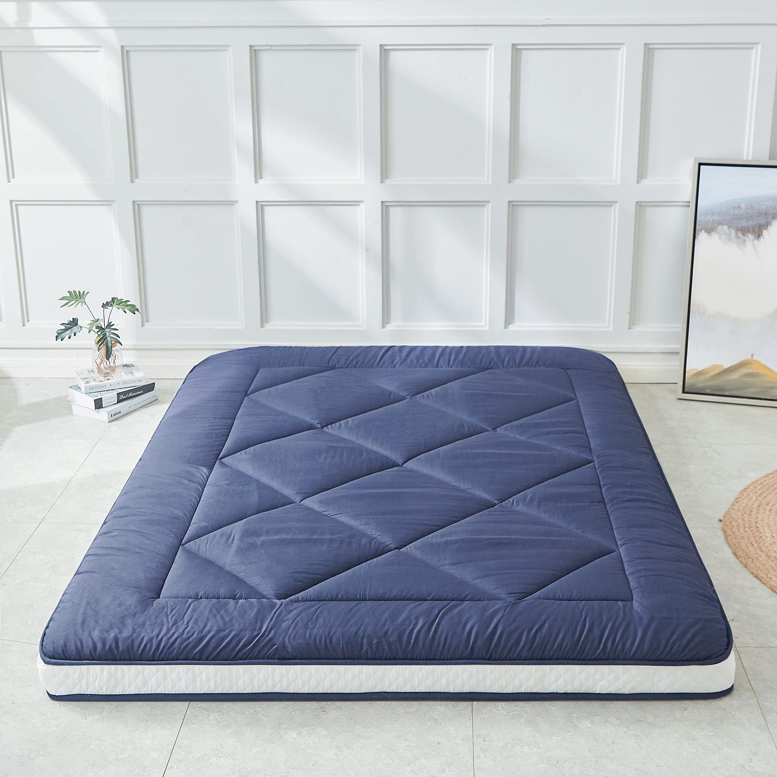 Heimorn Japanese Floor Futon Mattress - Thicken Sleeping Foldable & Portable Roll up Camping Mattress, Blue Full