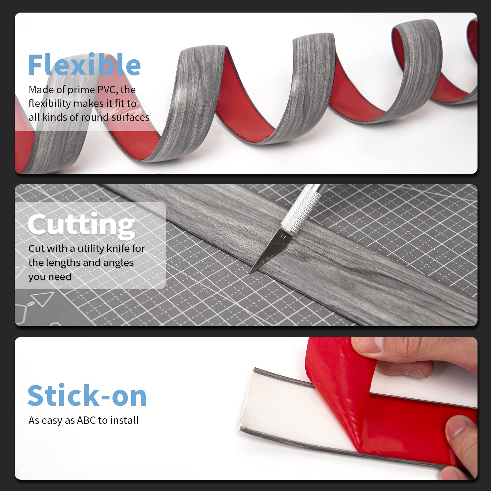 Art3d Self Adhesive Vinyl Strip for Joining Floor Gaps, Carpet Thresholds - 10 FT, 1.57in, Gray