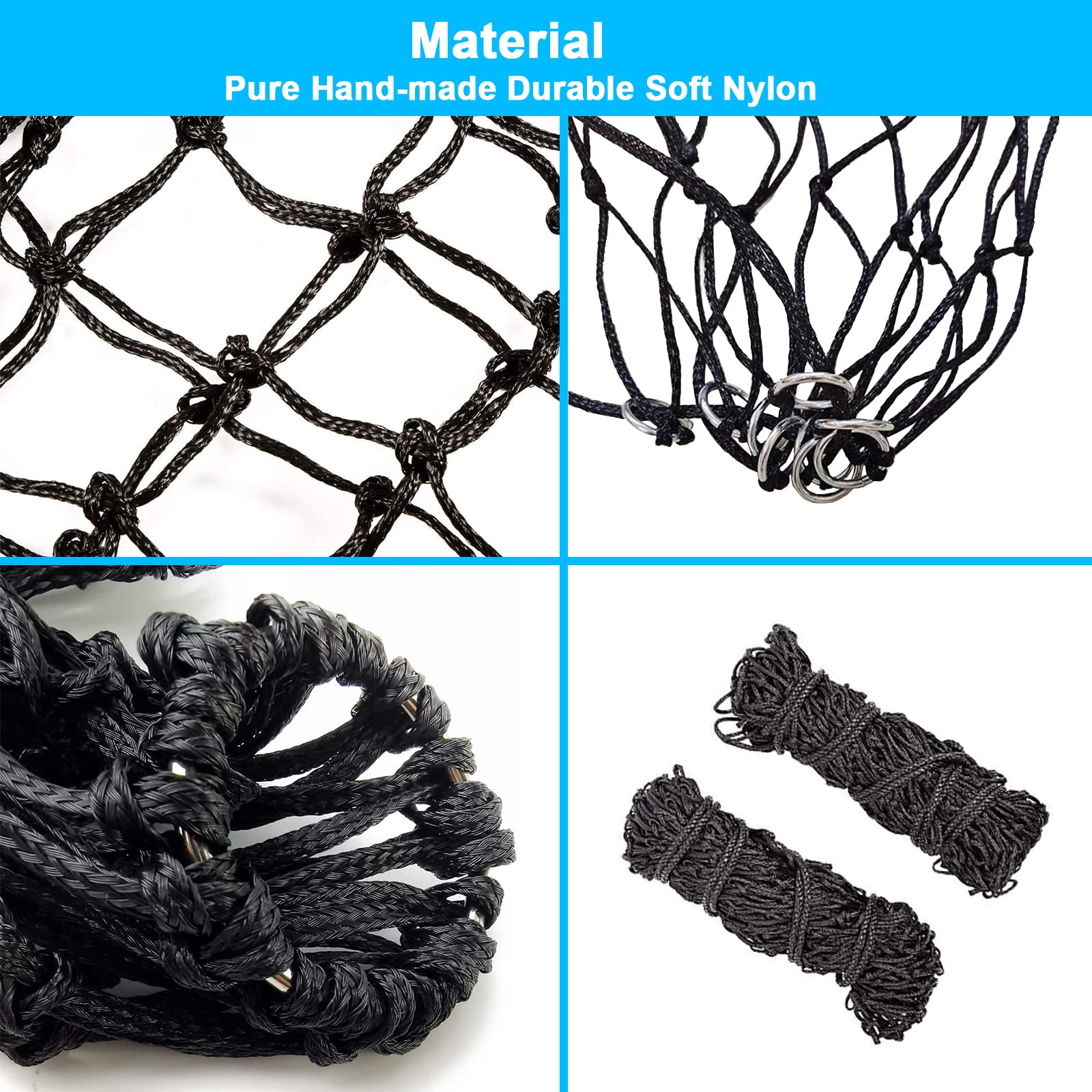 4 Pcs Hay Bags for Horses: 42 inch Long Slow Feed Hay Net for Horses - 2 * 2 inch Holes Mess with Nylon Rope Hanging (Black)