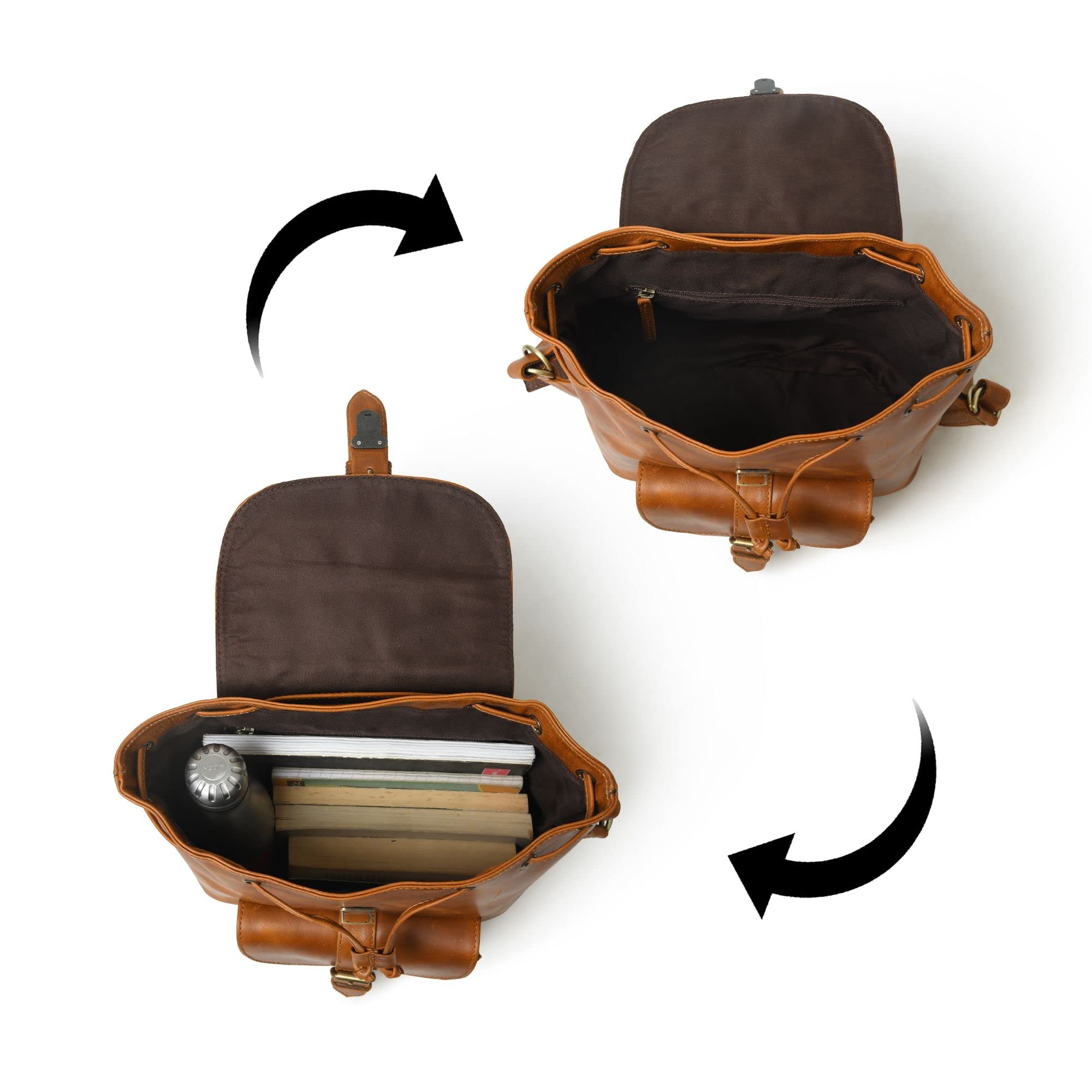 ADYAN Leather Backpack Bag for Men and Women Multi-functional Elegant Daypack Soft Leather Travel Shoulder Bag Office, Shopping, Trip