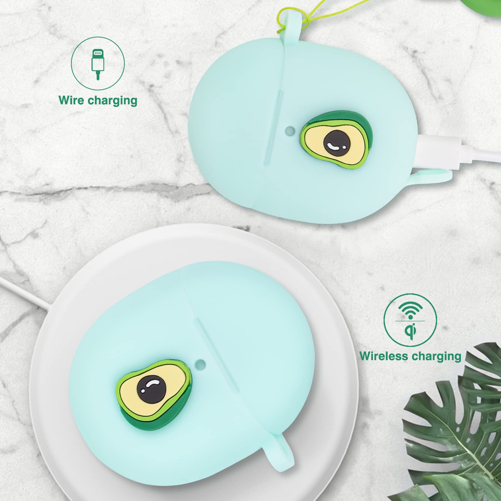 Newseego for Google Pixel Buds Pro(2022) Case, Cute 3D Funny Protective Cover Soft Silicone Cartoon Anti-Lost Shockproof Case with Ring Buckle Keychain Design-Avocado