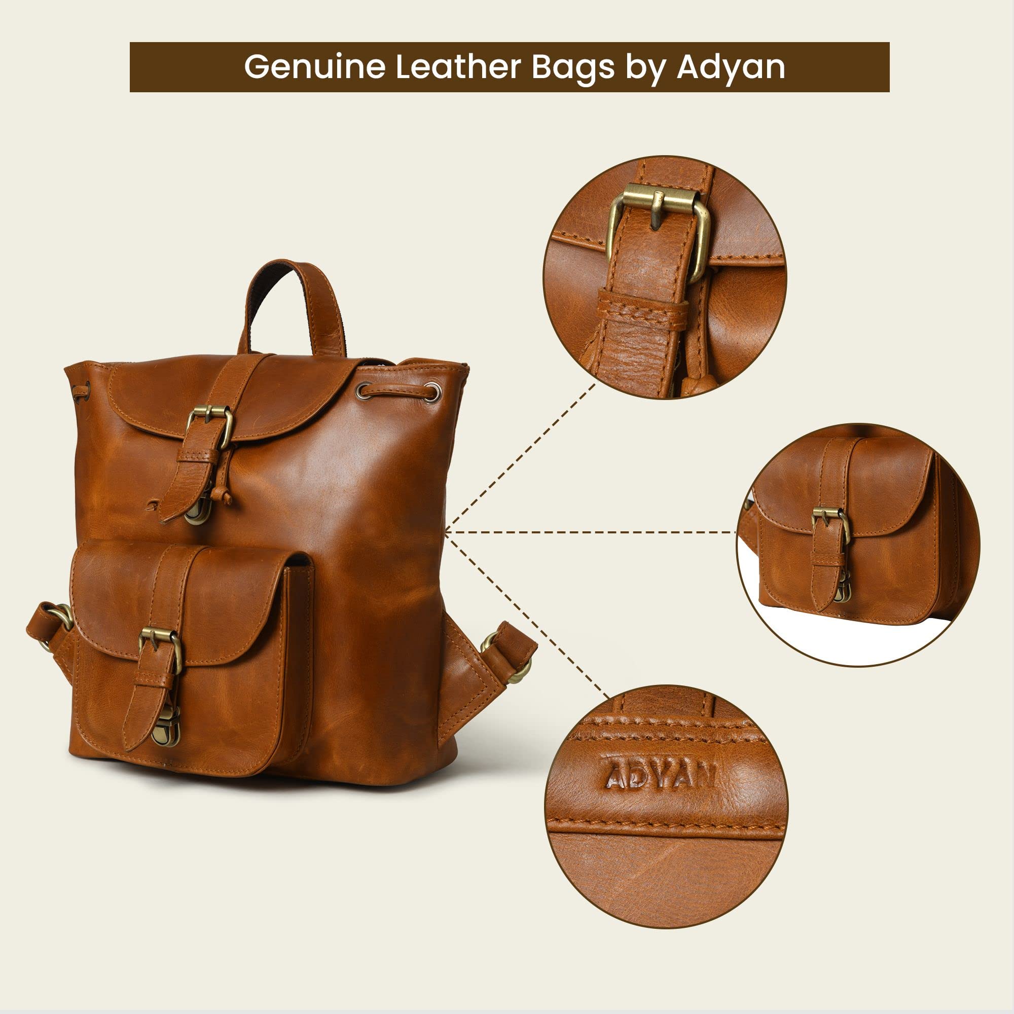 ADYAN Leather Backpack Bag for Men and Women Multi-functional Elegant Daypack Soft Leather Travel Shoulder Bag Office, Shopping, Trip