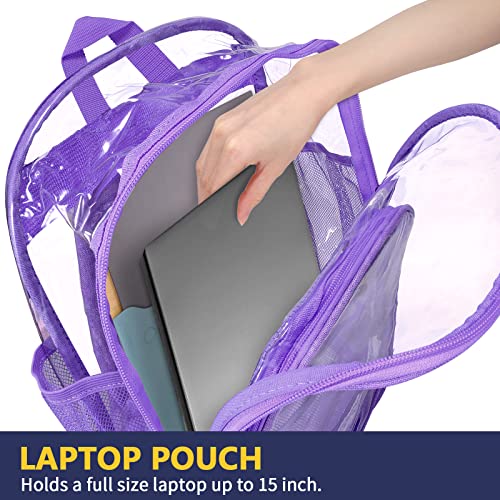 2BK Purple Heavy Duty Clear Backpacks,Large Transparent Backpacks See Through Backpacks for Kids,Adults,School,Stadium,Work,Security,Travel