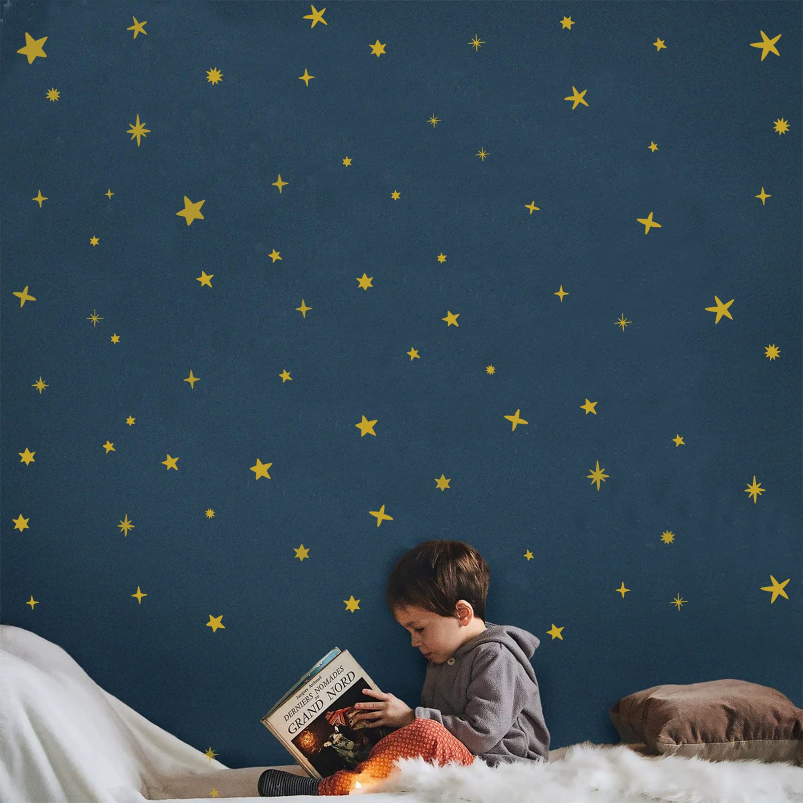 Gold Stars Wall Decals 300pcs Metallic Stars Stickers Sparkle Removable Peel and Stick for Nursery Art Fairy Room Decor Girls Bedroom