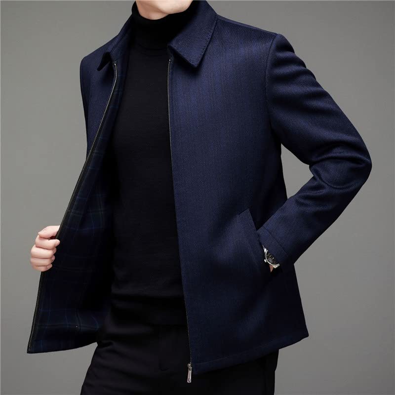 GPPZM Men's Coat Autumn and Winter Casual Lapel Wool Coat Men Sim Stripe Zip Coat Menswear (Color : Black, Size : 175 Code)