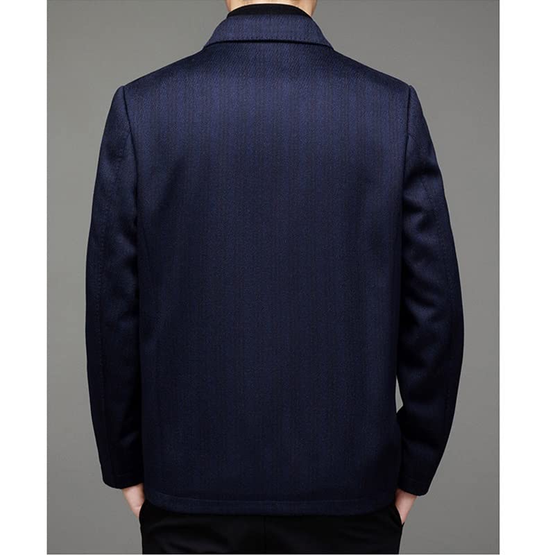 GPPZM Men's Coat Autumn and Winter Casual Lapel Wool Coat Men Sim Stripe Zip Coat Menswear (Color : Black, Size : 175 Code)