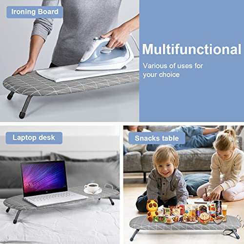 Johgee Foldable Tabletop Ironing Board with Iron Rest, Small Ironing Board with 2 Cotton Covers, Portable Mini Ironing Board with Non-Slip Folding Feet for Home, Laundry Rooms, Travel Use and Dorms