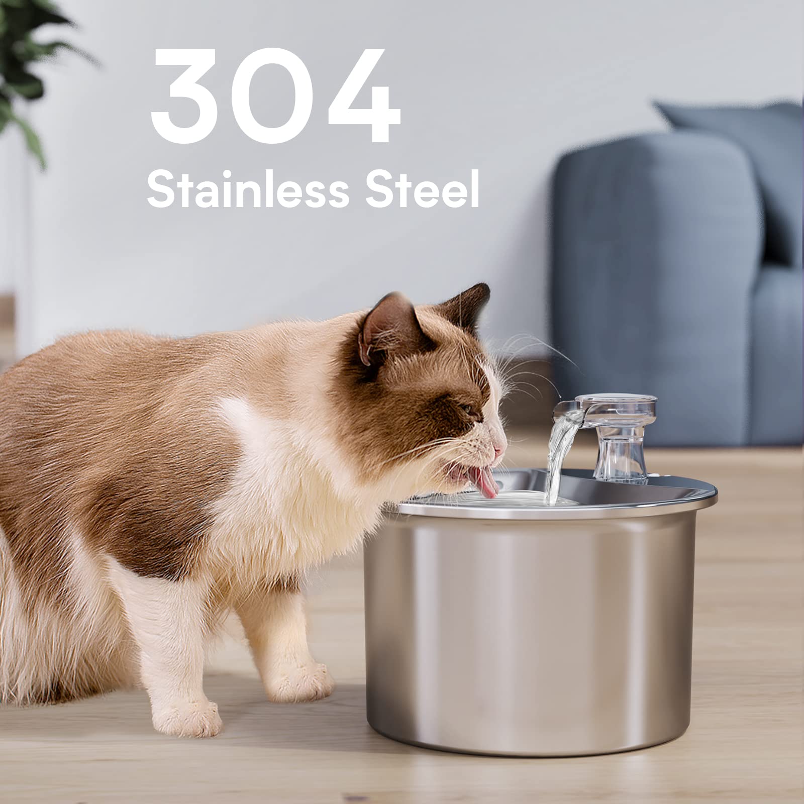 MEGADOO Cat Water Fountain Stainless Steel, 2.0L/67oz Pet Drinking Fountains, Automatic Cat Fountain with Quiet Pump, Dishwasher Safe Design, Suitable for Multiple Pets
