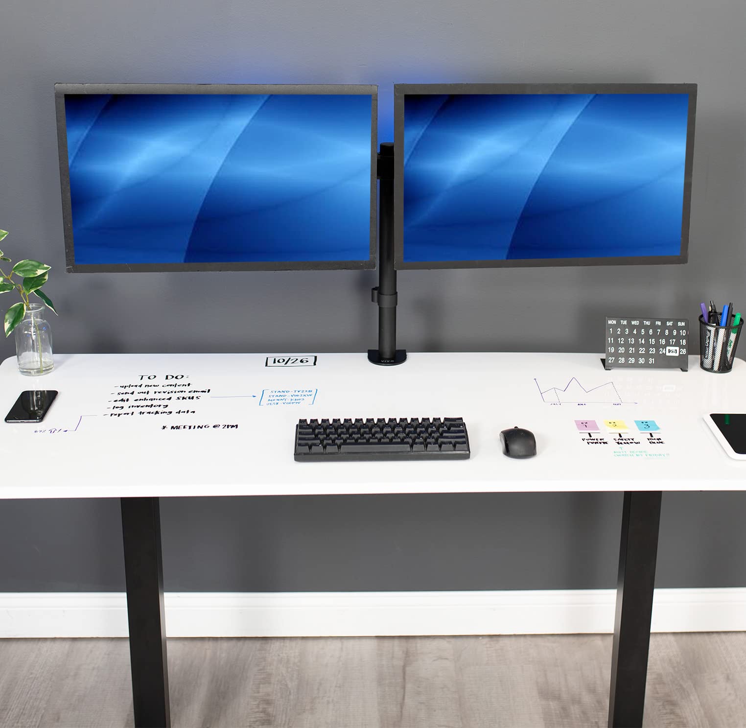 VIVO Dry Erase 60 x 24 inch Universal Solid One-Piece Table Top for Standard and Sit to Stand Height Adjustable Home and Office Desk Frames, Whiteboard Table Top, DESK-TOP6WE