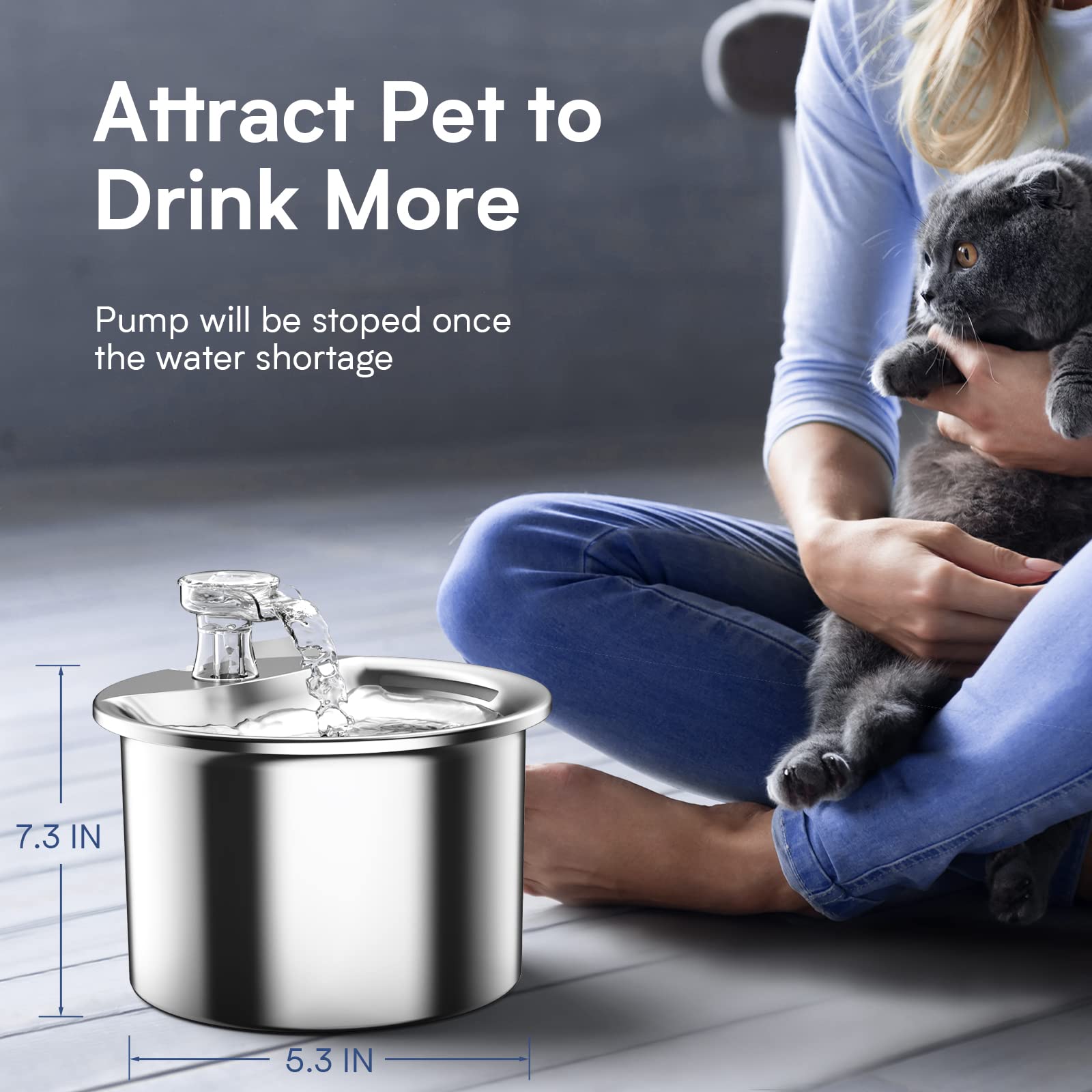 MEGADOO Cat Water Fountain Stainless Steel, 2.0L/67oz Pet Drinking Fountains, Automatic Cat Fountain with Quiet Pump, Dishwasher Safe Design, Suitable for Multiple Pets