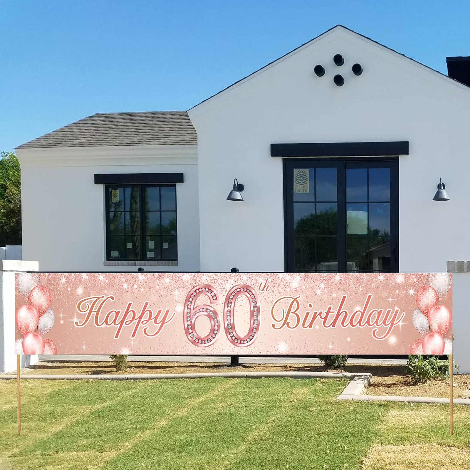Happy 60th Birthday Rose Gold Banner Backdrop Balloon Confetti Theme Decor Decorations for Women 60th Birthday Party Pink Birthday Party Cheers to 60 Years Party Supplies Bday Favors Glitter