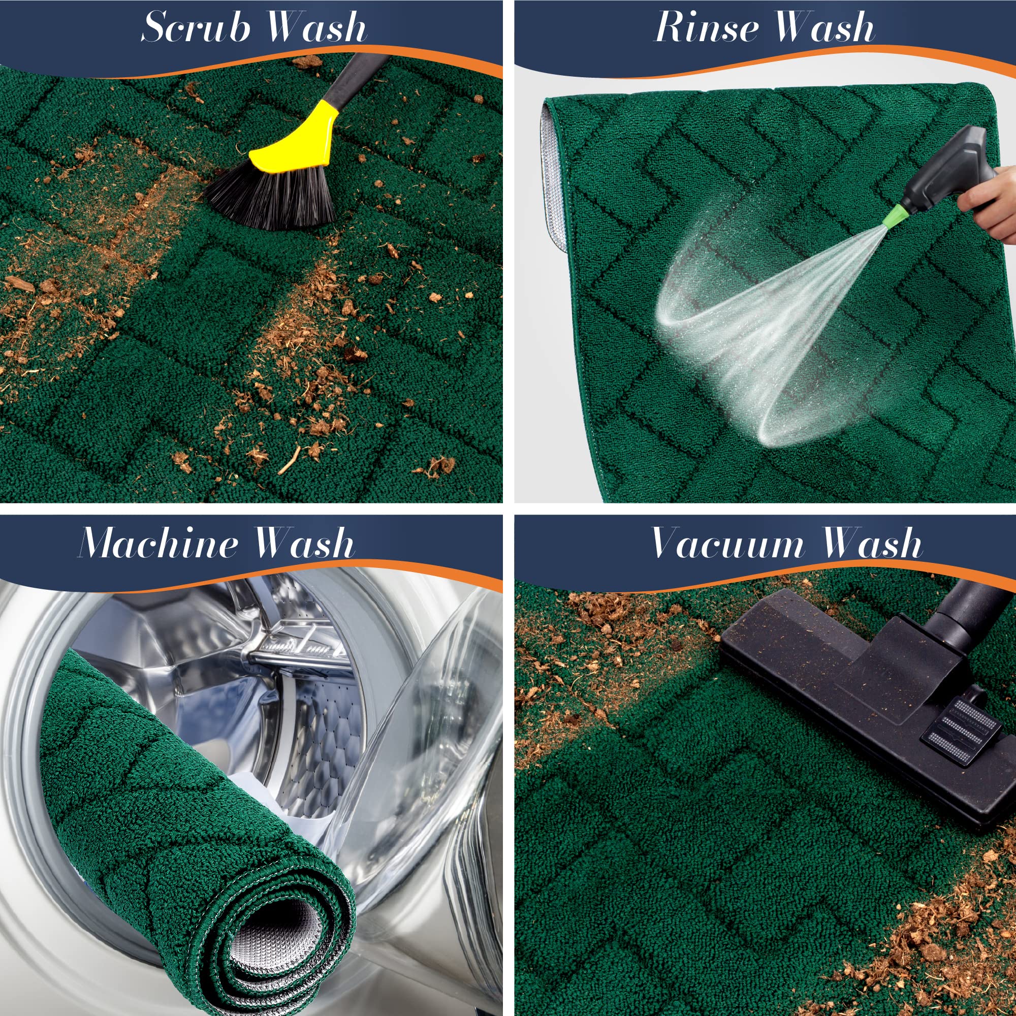 Walensee Indoor Doormat, Front Door Mat for Entrance (20"x32" Green) Machine Washable Entryway Rug, Non Slip Trapper Door Rugs Absorbent Dirt Low Profile Shoes Scraper Inside Floor Mats