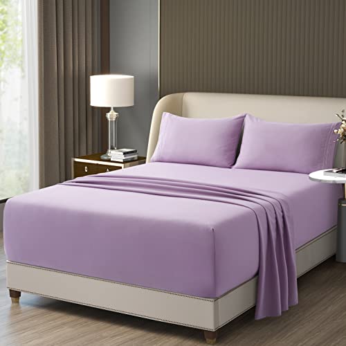 DengChao 4PCS Extra Deep Pocket Sheet Set 1800 Thread Soft Brushed Microfiber Light Purple Full Size Bed Sheets Set,Fit 18-24 Inch Deep Pocket Mattress,Comfortable Breathable& Wrinkle Resistant