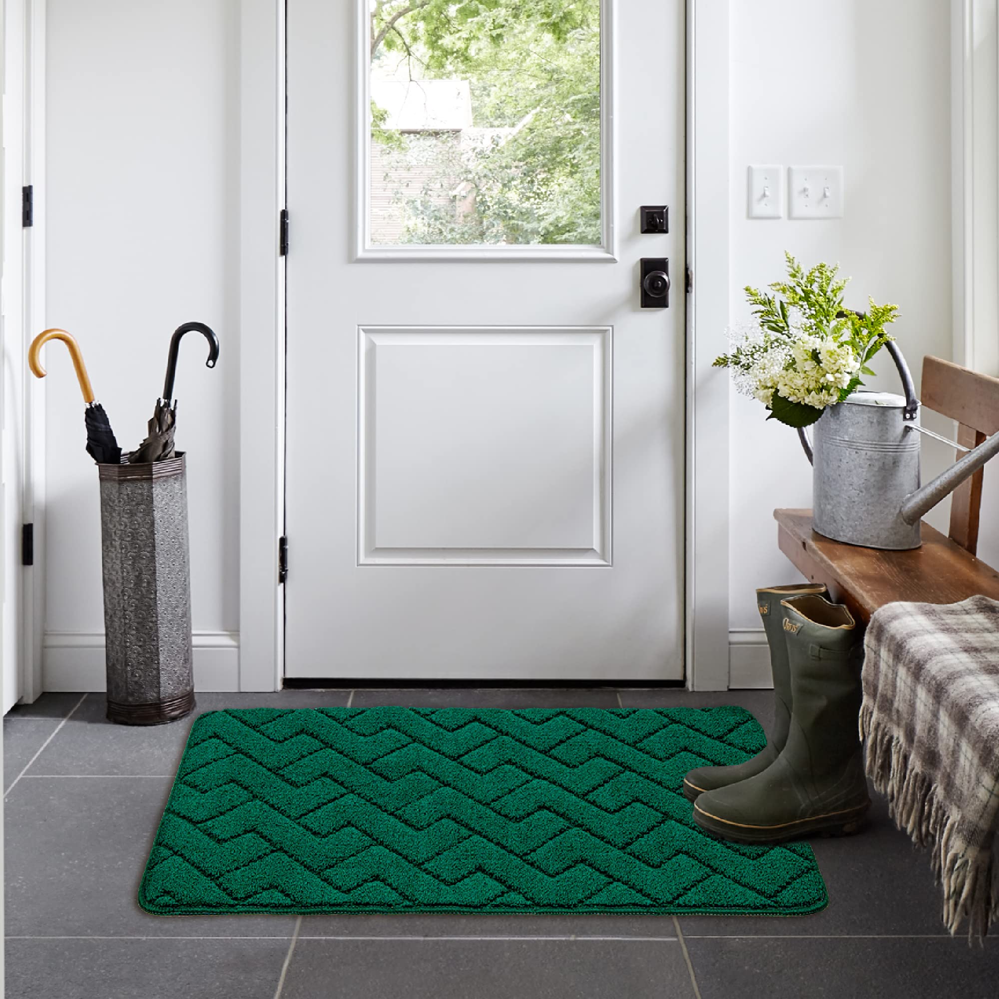 Walensee Indoor Doormat, Front Door Mat for Entrance (20"x32" Green) Machine Washable Entryway Rug, Non Slip Trapper Door Rugs Absorbent Dirt Low Profile Shoes Scraper Inside Floor Mats