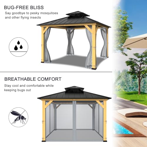 10-ft x 12-ft Gazebo Netting Replacement,Universal 4-Panel Mosquito Netting for Gazebo with Zippers(Only Netting)-Grey