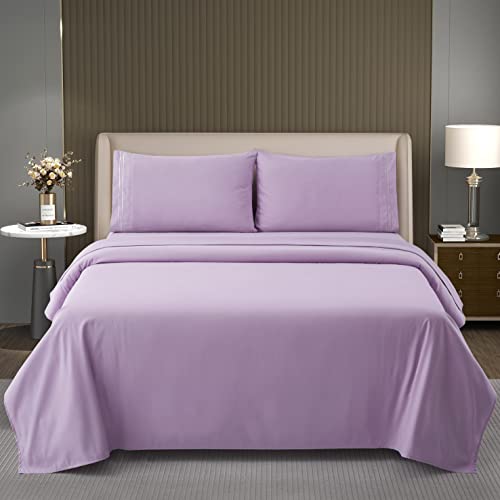 DengChao 4PCS Extra Deep Pocket Sheet Set 1800 Thread Soft Brushed Microfiber Light Purple Full Size Bed Sheets Set,Fit 18-24 Inch Deep Pocket Mattress,Comfortable Breathable& Wrinkle Resistant