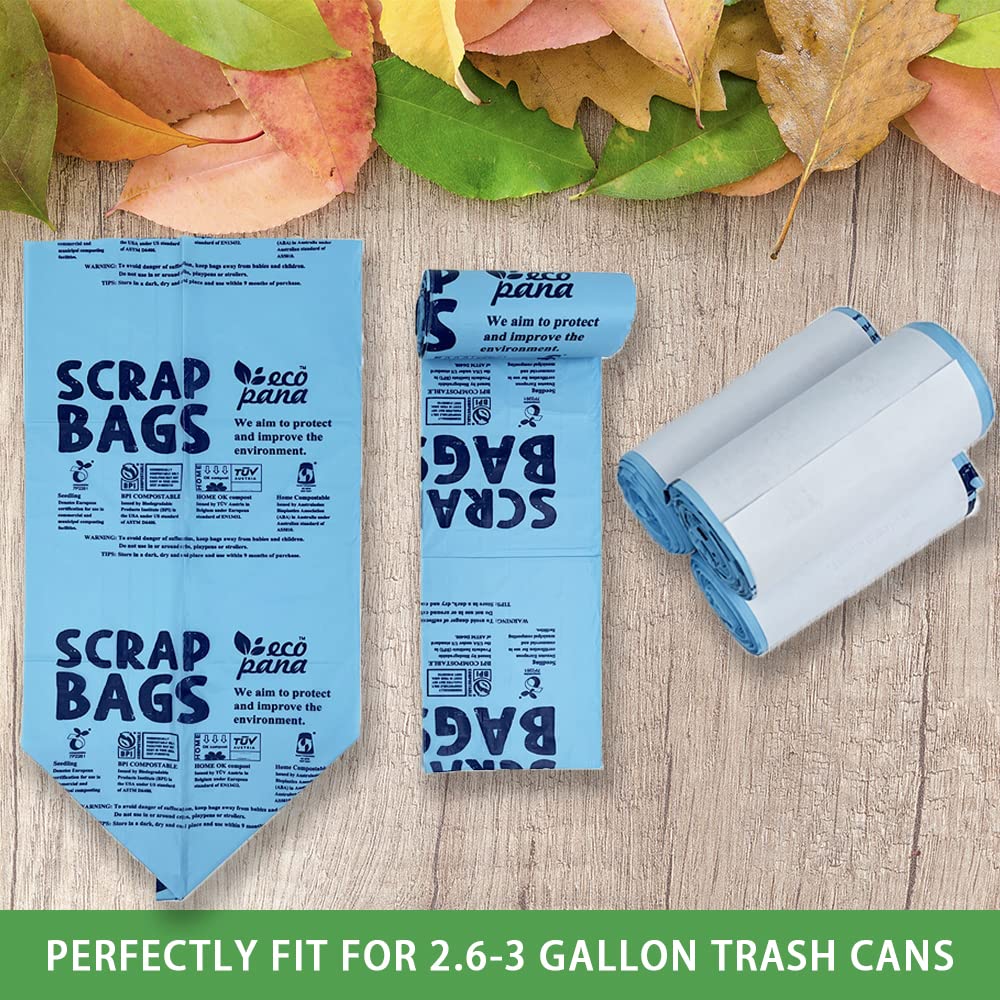 Ecopana 2.6 Gallon Compostable Bags(120 counts), 9.84 Liter, Extra Trick 0.71 Mil, Samll Kitchen Food Waste Bags, 100% Compostable, Certified US BPI ASTM D6400, HOME Compost & AS5810