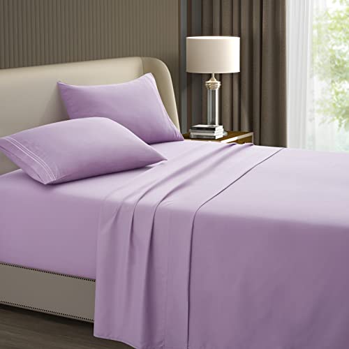 DengChao 4PCS Extra Deep Pocket Sheet Set 1800 Thread Soft Brushed Microfiber Light Purple Full Size Bed Sheets Set,Fit 18-24 Inch Deep Pocket Mattress,Comfortable Breathable& Wrinkle Resistant