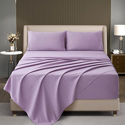 DengChao 4PCS Extra Deep Pocket Sheet Set 1800 Thread Soft Brushed Microfiber Light Purple Full Size Bed Sheets Set,Fit 18-24 Inch Deep Pocket Mattress,Comfortable Breathable& Wrinkle Resistant