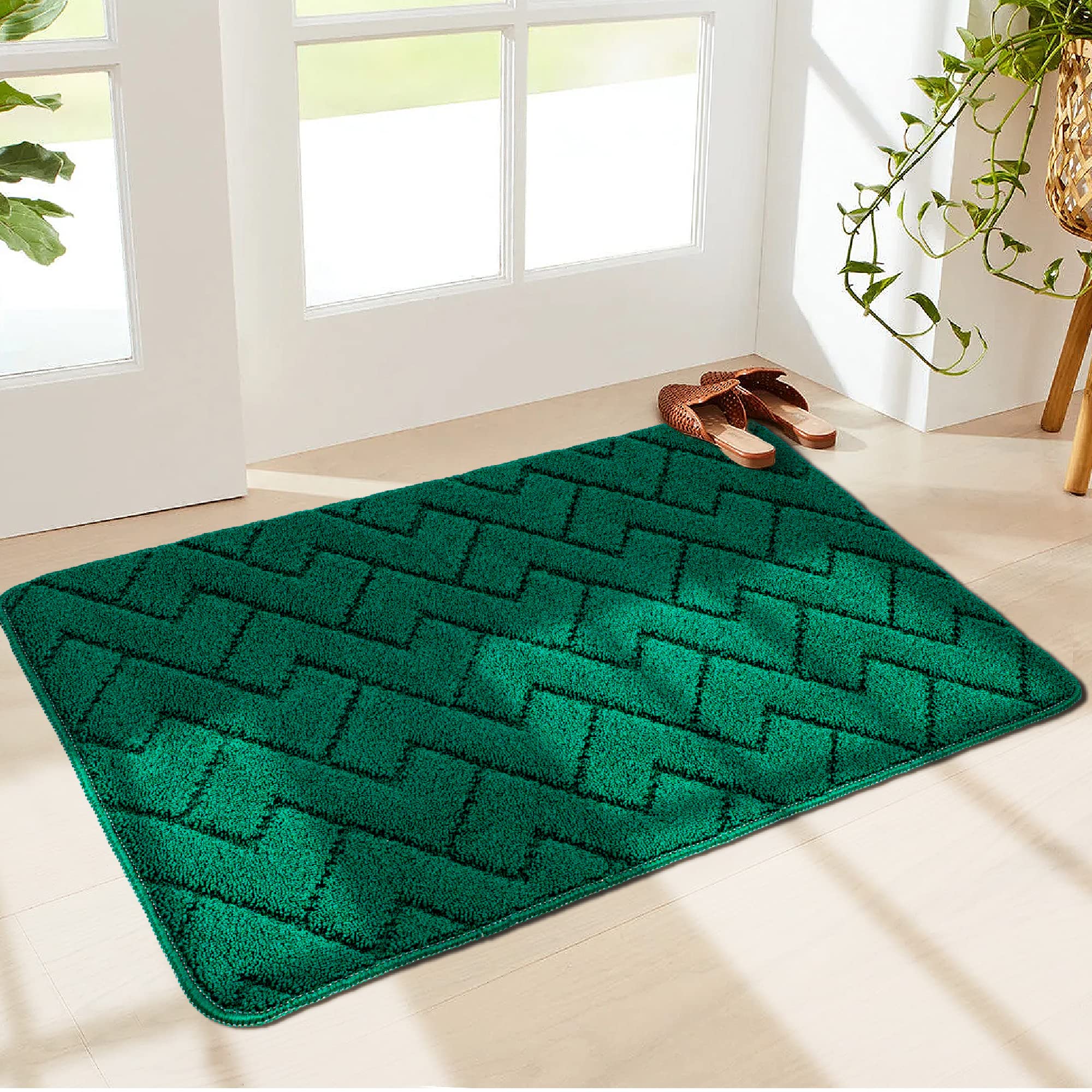 Walensee Indoor Doormat, Front Door Mat for Entrance (20"x32" Green) Machine Washable Entryway Rug, Non Slip Trapper Door Rugs Absorbent Dirt Low Profile Shoes Scraper Inside Floor Mats